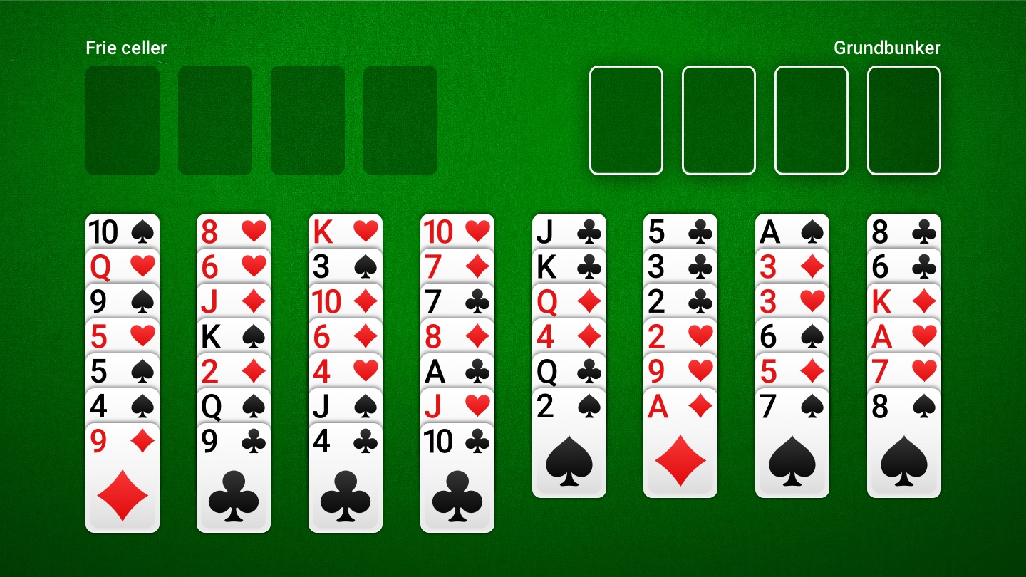 Hvordan spiller man FreeCell-kabale?